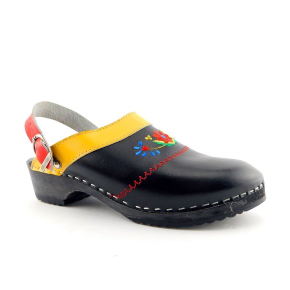 Hanna Andersson | Shoes | Hanna Andersson Floral Embroidered Black Leather Swedish Sling Clog ...